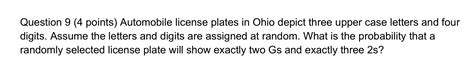 solved question 9 4 ﻿points ﻿automobile license plates in
