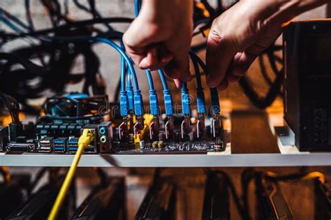 Programmer Configures Hardware For Bitcoin Stock Photo Image Of