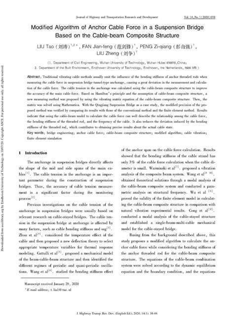 Pdf Modified Algorithm Of Anchor Cable Force In A Suspension Bridge Based On The Cable Beam