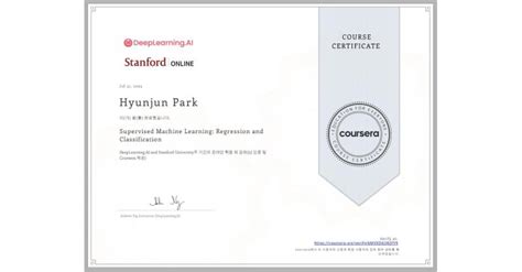 Hyunjun Park On Linkedin Completion Certificate For Supervised Machine Learning Regression And