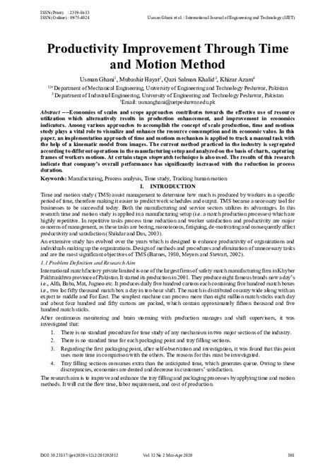 Pdf Productivity Improvement Through Time And Motion Method