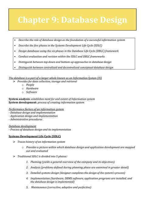Chapter 9 Database Design Describe The Role Of Database Design As The Foundation Of A