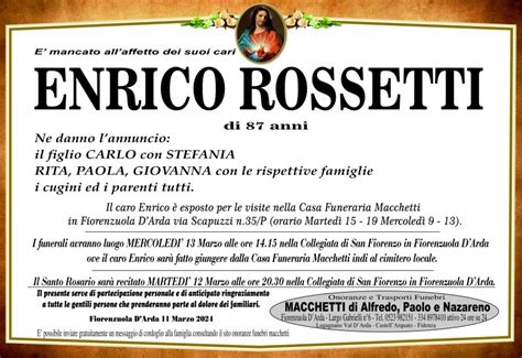 Enrico Rossetti - Necrologio - 2024 | Ricordi di Vita