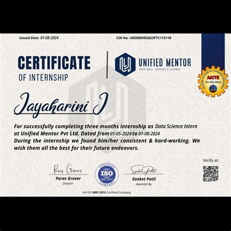 Jayaharini J On Linkedin Datascience Internship Aicte