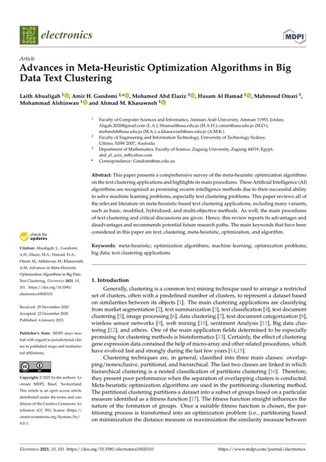 pdf advances in meta heuristic optimization algorithms in big data