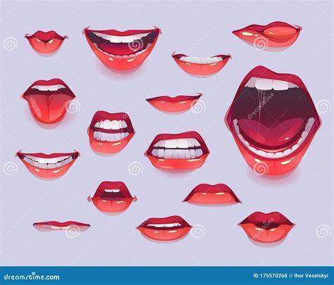 Woman Mouth Set Red Lips Expressing Emotions Stock Illustration Illustration Of Erotic