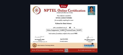 datascience python nptel certification learningjourney jahnavi purnima vetcha