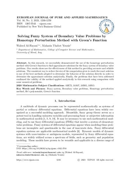 Pdf Solving Fuzzy System Of Boundary Value Problems By Homotopy Perturbation Method With Green