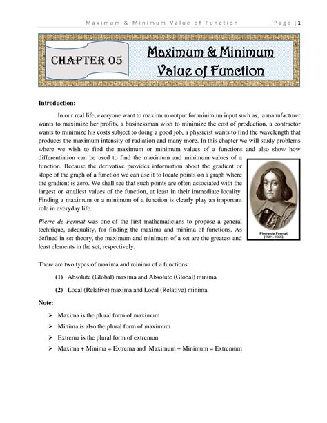 Chapter 05 Maximum Minimum Value Of Function E Introduction In Our