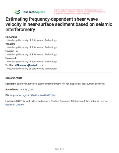Pdf Estimating Frequency Dependent Shear Wave Velocity In Near Surface Sediment Based On