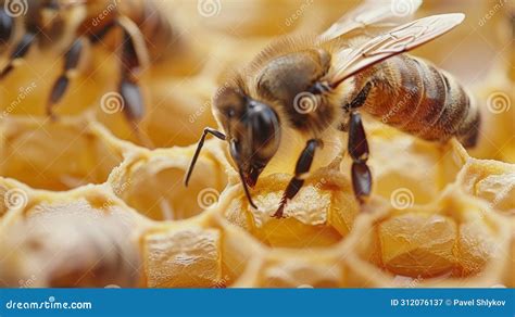 Hexagon Patterned Honeycomb With Honey Bee Stock Image Image Of