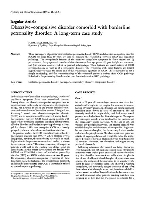 Pdf Obsessive Compulsive Disorder Comorbid With Borderline Personality Disorder A Long Term