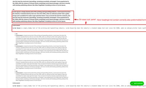 on admin and customer wp end here unordered list and preformatted