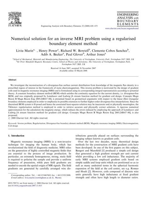 Pdf Numerical Solution For An Inverse Mri Problem Using A Regularised
