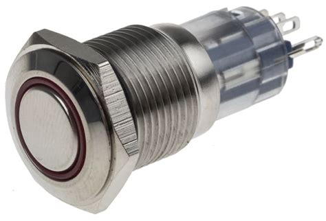 RS PRO RS PRO Illuminated Push Button Switch Latching Panel Mount 16mm Cutout SPDT Red