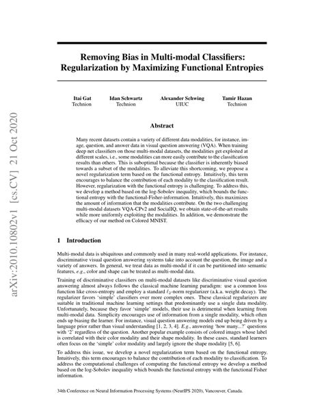 Pdf Removing Bias In Multi Modal Classifiers Regularization By