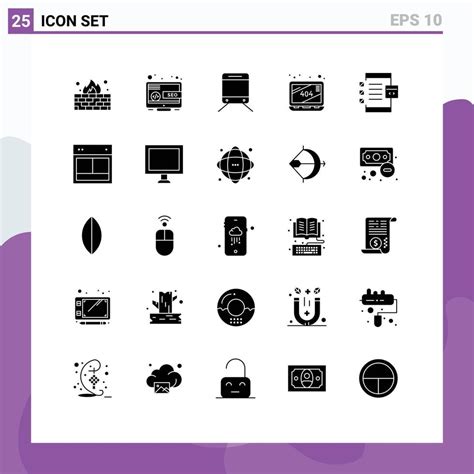 pictogram set of 25 simple solid glyphs of development coding regular