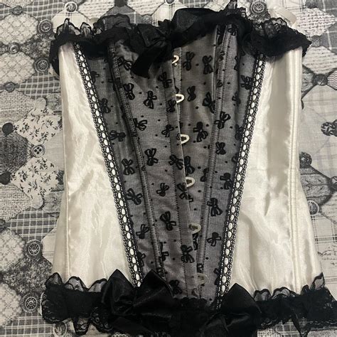 White And Black Corset With Boning And Lace Up Back Depop