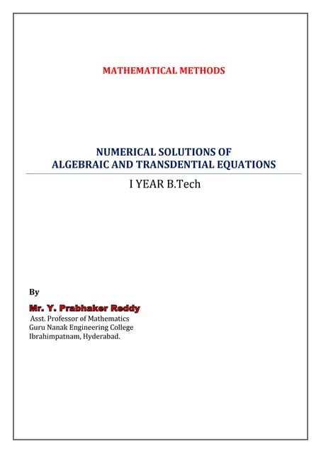 Numerical Method Analysis Algebraic And Transcendental Equations Non Linear Pdf