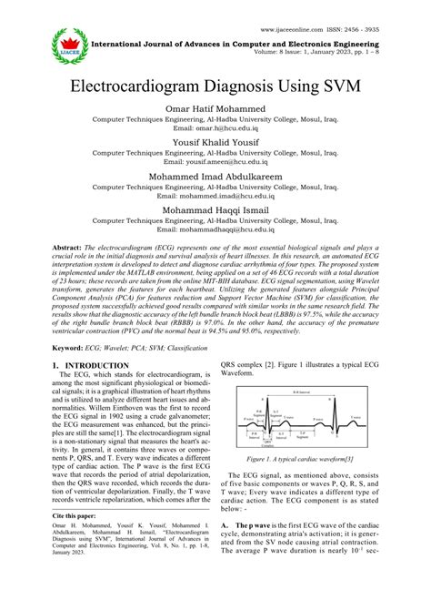 Pdf Electrocardiogram Diagnosis Using Svm