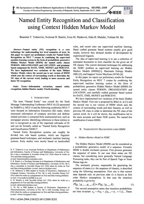 Pdf Named Entity Recognition And Classification Using Context Hidden Markov Model