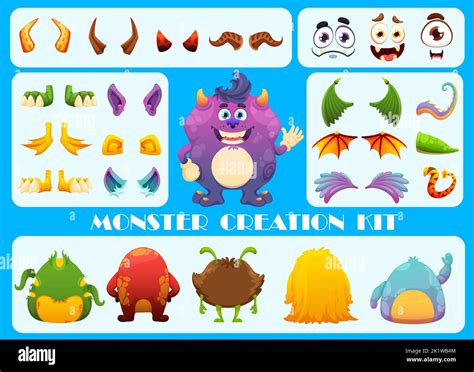 Monster Creation Kit Cartoon Monster Character Constructor Vector Faces Arms Legs Ears And
