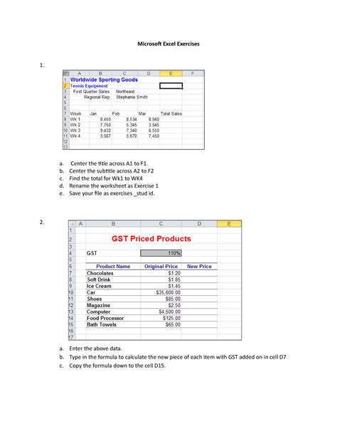 Tutorial About Microsoft Excel Exercises Microsoft Excel Exercises A Center The Title