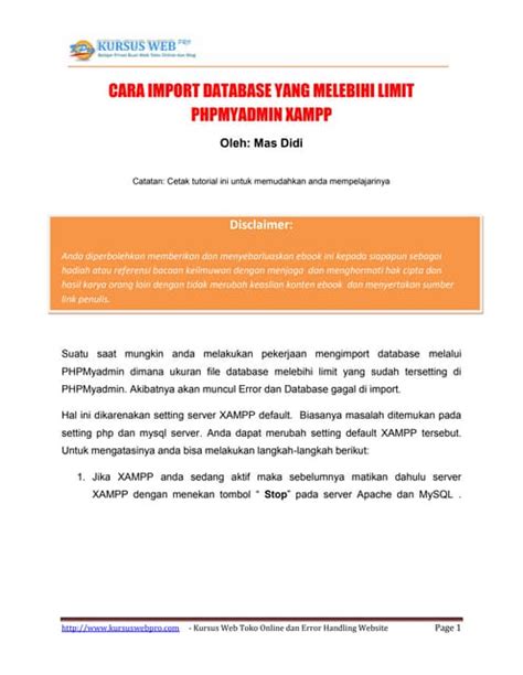 Cara Import Database Yang Melebihi Limit Phpmyadmin Xampp Pdf