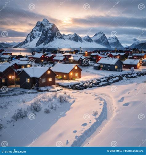 Snow In Reine Village Lofoten Islands Norway Made With Generative Ai