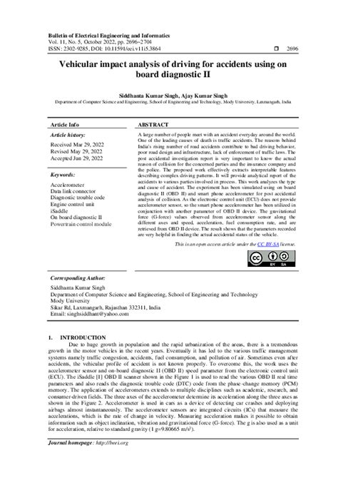 Pdf Vehicular Impact Analysis Of Driving For Accidents Using On Board Diagnostic Ii