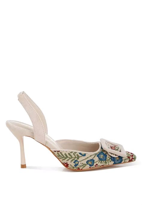Jual London Rag Sepatu Hak Stiletto Dengan Detail Gesper Bordir Warna Krem Original 2025