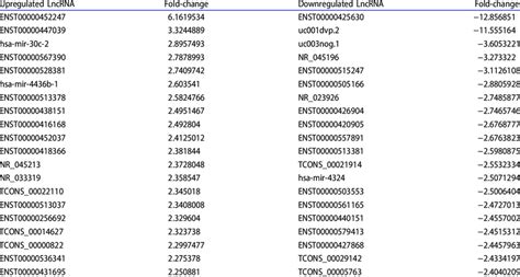 Top 20 Dysregulated Lncrnas Detected Using Microarray Assays Download Scientific Diagram