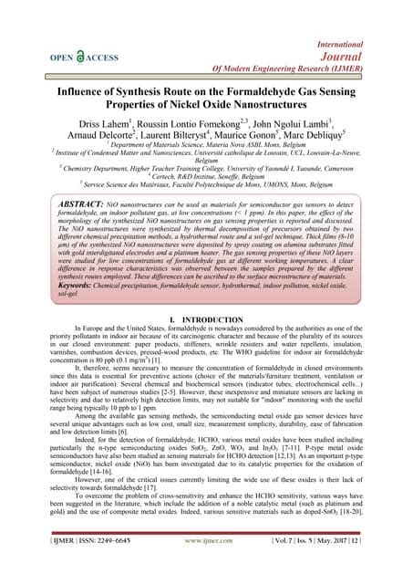 Influence Of Synthesis Route On The Formaldehyde Gas Sensing Properties