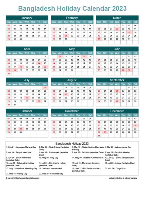Download Free Printable 2023 Monthly Calendar With Bangladesh Holidays
