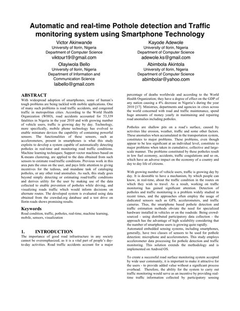 Pdf Automatic And Real Time Pothole Detection And Traffic Monitoring