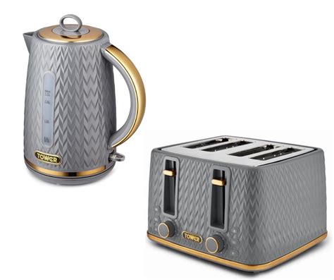 Tower Grey Empire Jug Kettle 4 Slice Toaster Bread Bin Canisters Set