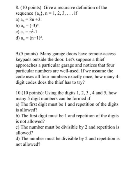 Solved Give A Recursive Definition Of The Sequence An N