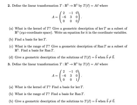 solved 2 define the linear transformation t r3 r3 by t u