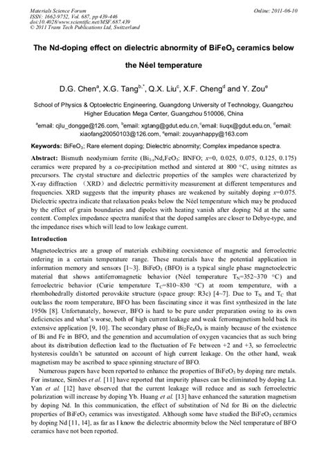 The Nd Doping Effect On Dielectric Abnormity Of Bifeo3 Ceramics Below The Néel Temperature
