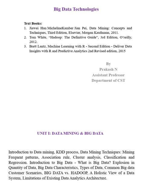 Unit 1 Big Data Technologies Pdf Apache Hadoop Big Data