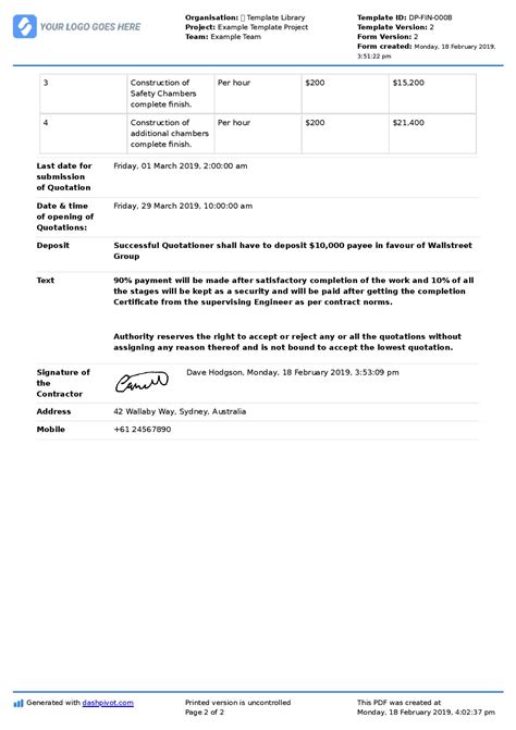 Labor Quote Template