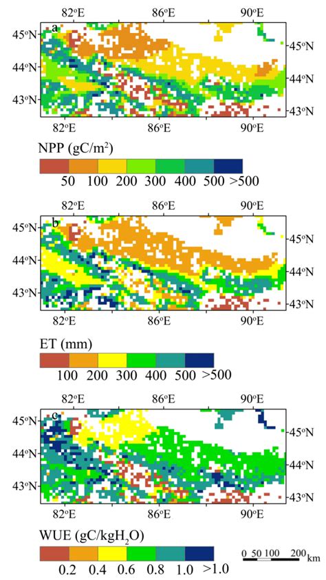 Spatial Variations In The Average Annual Npp A Average Annual Et B Download Scientific