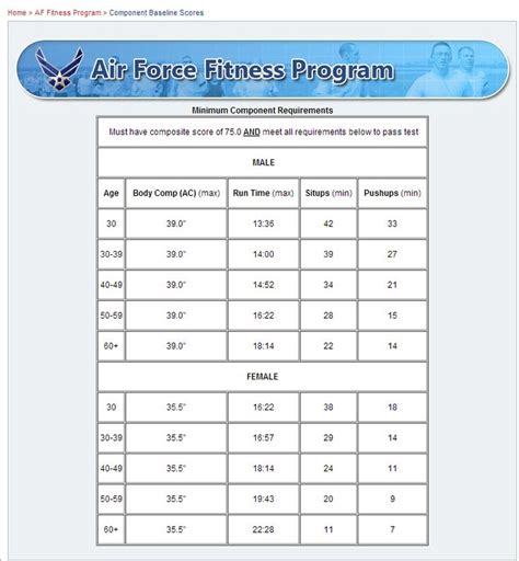 Air Force Fitness Chart Air Force Basic Training Fitness Training Plan Air Force