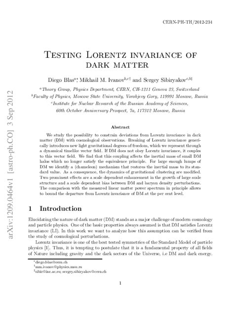 Pdf Testing Lorentz Invariance Of Dark Matter Михаил Иванов