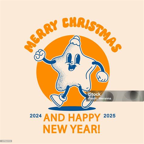 메리 크리스마스와 새해 복 많이 받으세요 웃는 크리스마스 트리 장식 스타 유행 복고풍 만화 스타일 1960 1969 년에 대한 스톡 벡터 아트 및 기타 이미지 Istock