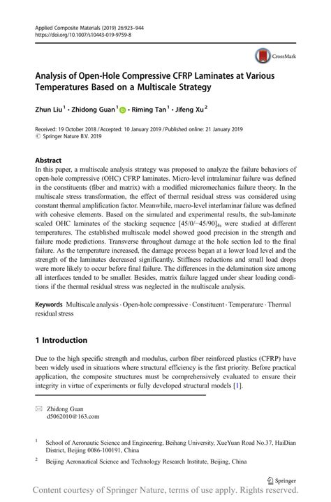 Analysis Of Open Hole Compressive Cfrp Laminates At Various