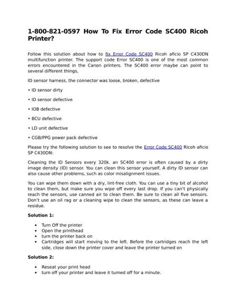 1 800 821 0597 How To Fix Error Code SC400 Ricoh Printer