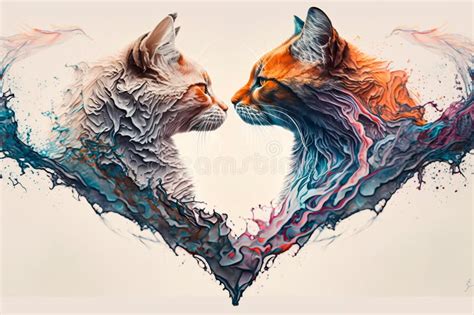 Dos Gatos Se Aman Unos A Otros Gatos Besan La Huella Para Ti Ai Generador Stock De Ilustración