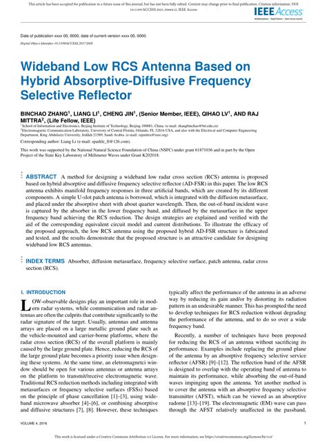 Pdf Wideband Low Rcs Antenna Based On Hybrid Absorptive Diffusive Frequency Selective Reflector