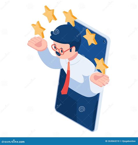 Isometric Businessman With Five Star Rating Stock Vector Illustration